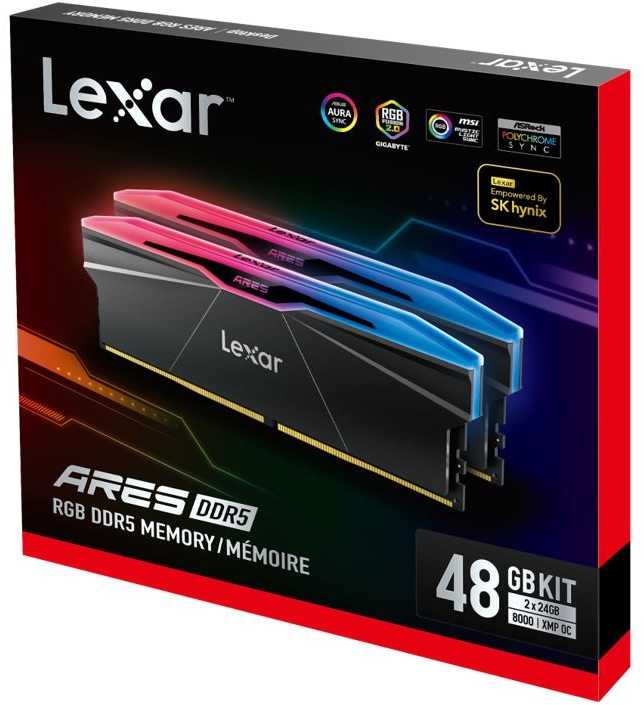 RAM-mälu Lexar ARES RGB 48GB, DDR5, 8000 MHz, DIMM, 2 x 24GB, must hind ...