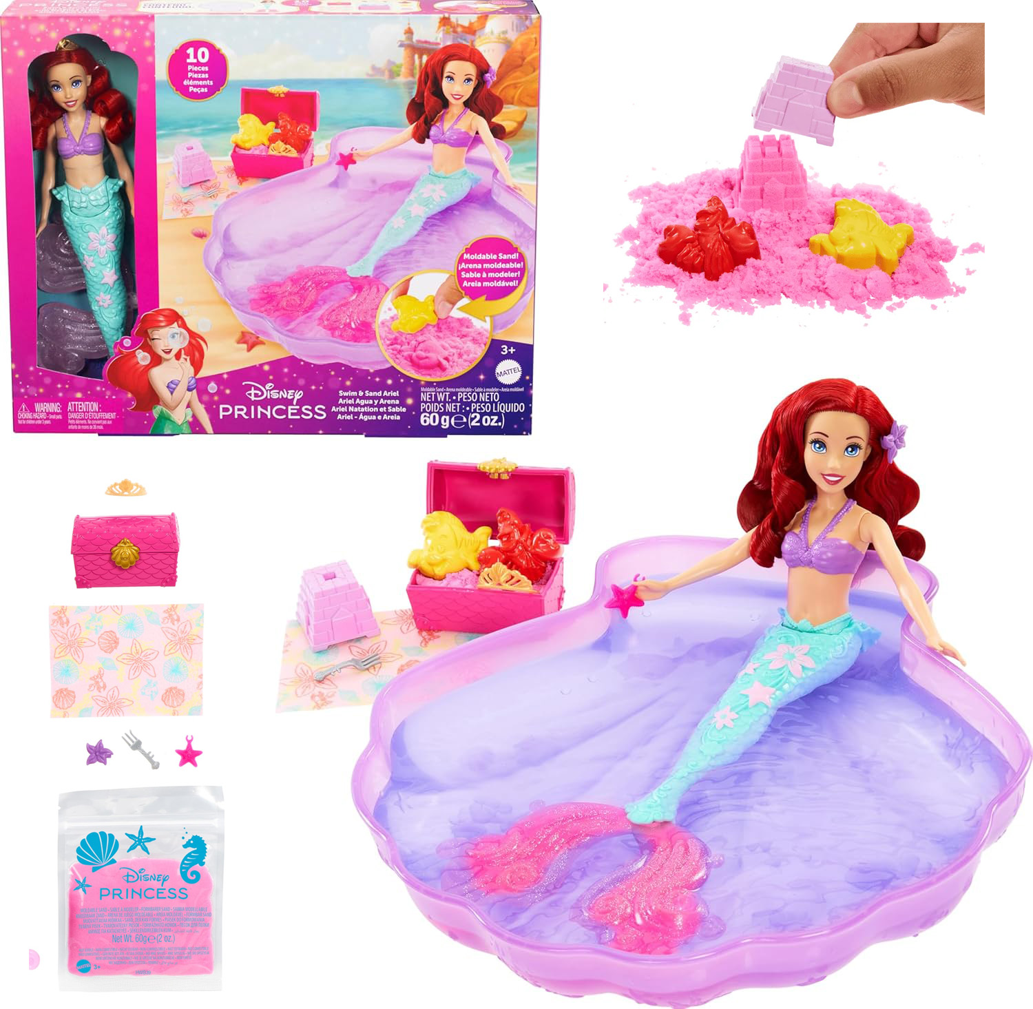 Nukk merineitsi Disney Princess Ariel, HWB39, koos kesta kujulise ...